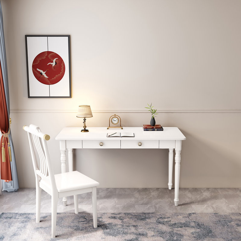 Ceryss Rectangle Solid Wood Desk Computer Table Chair Set Alcott Hill Color White Size 29.5 H x 47.2 W x 21.7 D